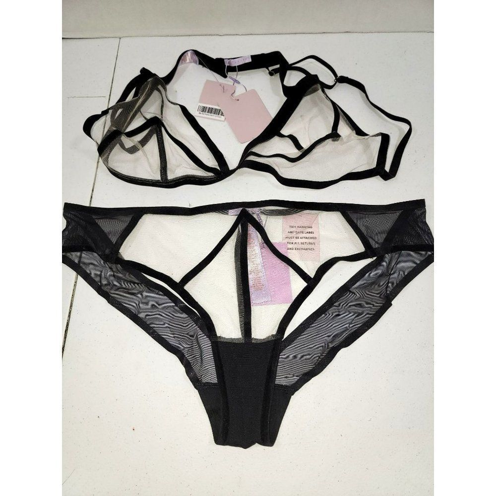 Savage X Fenty Black Bra Panty Pantyhose Set Size Xl Gem